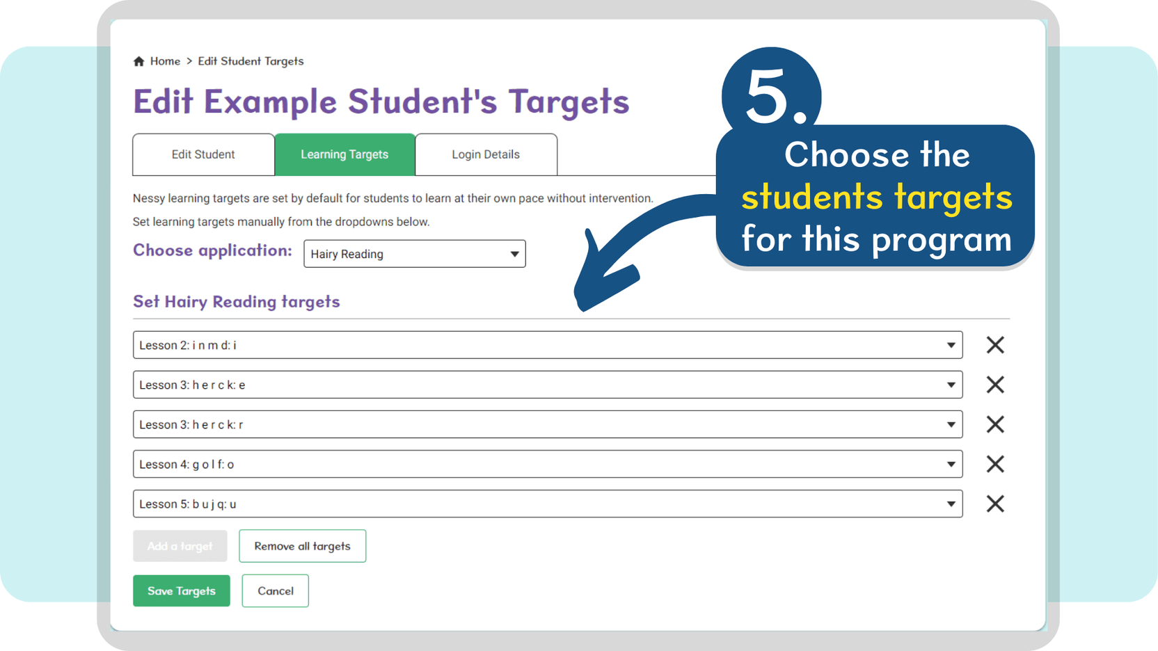 How do I view or change target lessons? | Nessy